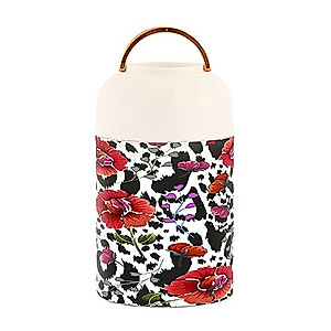 CUPADA Vintage Leopard Skin Flowers Food Jar for Hot and Cold, Insulated Food Jars Vacuum 17OZ with Folding Spoon for Work Trip Picnic Camping