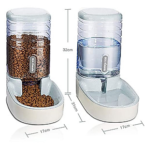 Ika Omnis Automatic Dog Cat Feeder and Water Dispenser Set with Food Scoop for Small/Medium Pet Puppy Kitten - Big Capacity 1 Gallon x 2