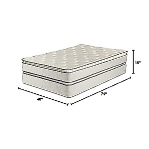 Greaton Medium plush Pillowtop Innerspring Double Sided Mattress and 4" Wood Low profile Box Spring/Foundation Set, 75" X 48", 74x48
