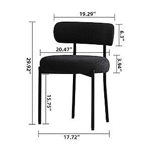 AISALL Black Dining Chairs Set of 2 Round Upholstered Boucle Dining Room Chairs Mid-Century Modern Kitchen Chairs Curved Backrest Chairs for Dining Room Black Metal Legs