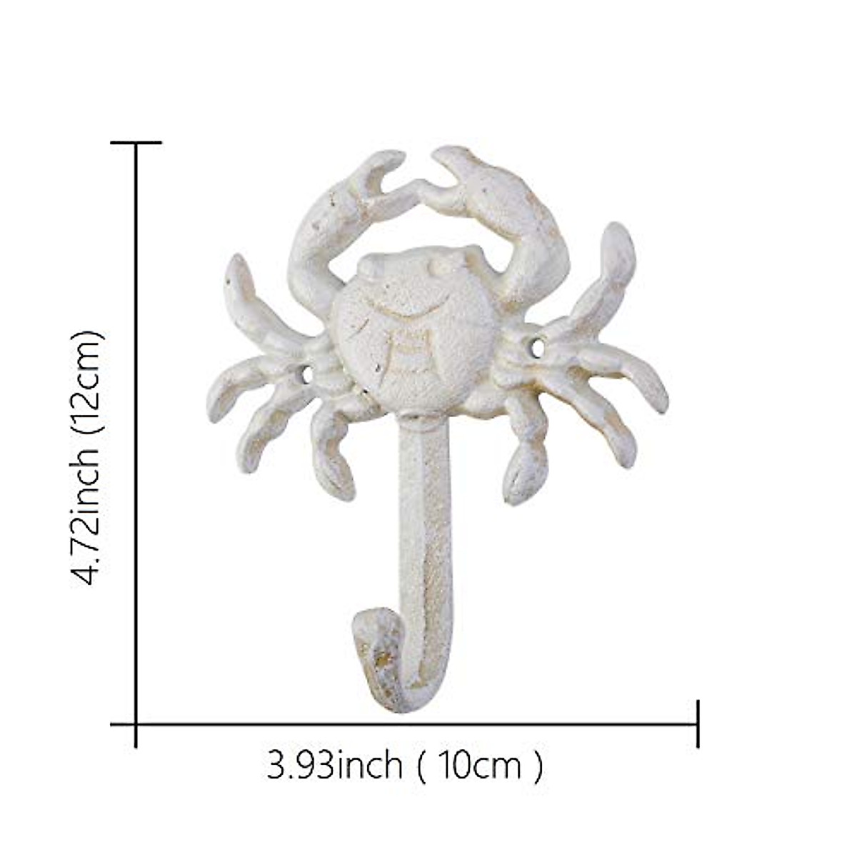 ZILucky Set of 3 Starfish Seashell Crab Cast Iron Decorative Wall Hooks Coats Aprons Hats Towels Hooks Beach Ocean Theme Chic Metal Hooks (White)