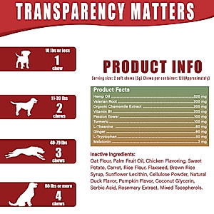 HYPOCBD Natural Calming Chews Hemp For Dogs - Helps With Anxiety, Stress Relief, And Barking, Dog Calm, Dog Calming Treats, Puppy Calming Chews Sleeping Aid For All Dogs Ages Breeds & Size - 120 Chews