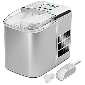 COSTWAY Countertop Ice Maker, 26LBS/24H with Self-Clean Function, LCD Display, 9 Bullet Ice/ 7 Mins, Portable and Compact Ice Machine with Ice Scoop, for Homes, Offices, Bars, Stainless Steel