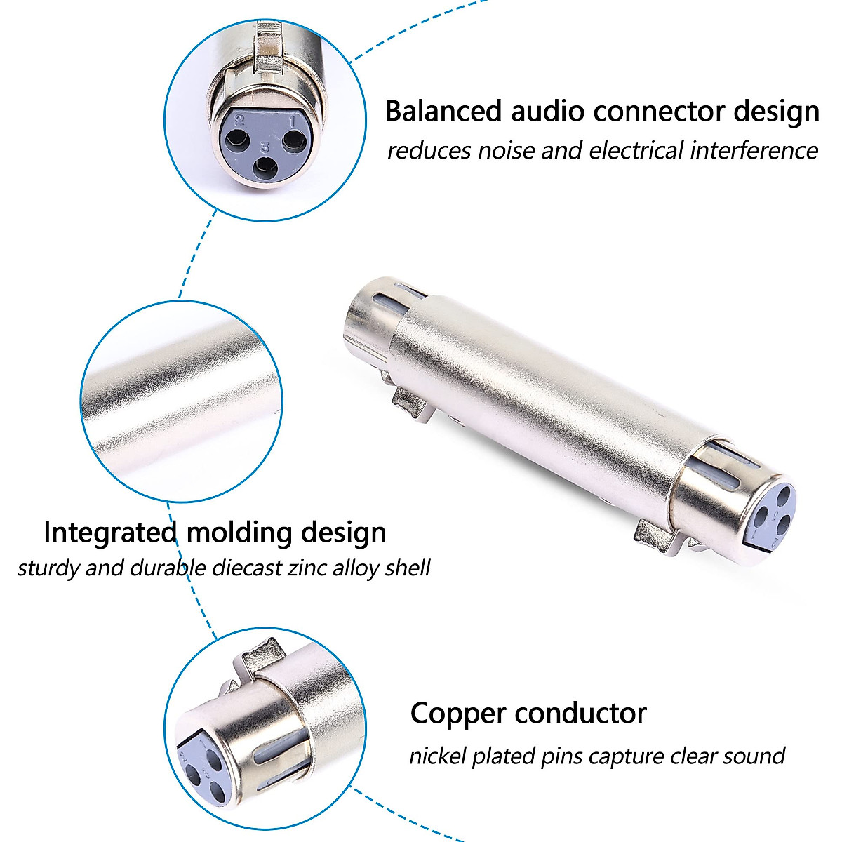 PNGKNYOCN XLR Female to Female Coupler,XLR 3-Pin Gender Changer Microphone Cable Adapter(2-Pack
