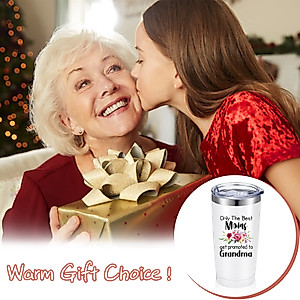 20 oz Grandma Tumbler Grandma Gifts from Granddaughter Grandson Only the Best Moms Get Promoted to Grandma with Gift Box Mother's Day, Birthday, Christmas Gifts for Grandma, Nana (White)