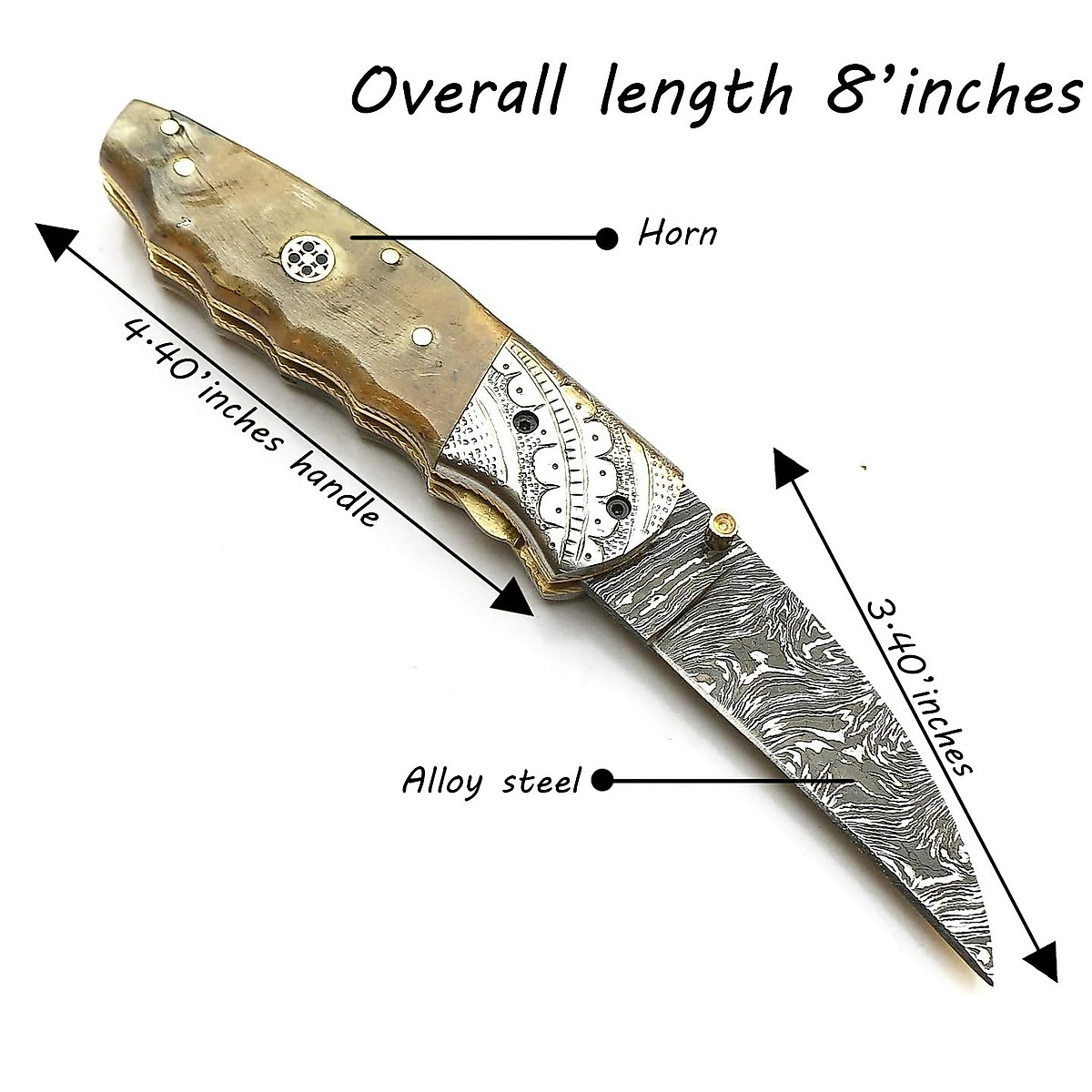 PAL 2000 KNIVES FOL-9122 Custom Handmade Damascus Steel Blade Folding Pocket Knife with Sheath - Liner Lock Folding Knife Best for Hunting, Survival, EDC, Camping, and Hiking.