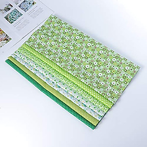 Exceart 7 Sheets Floral Cotton Fabric Floral Cloth Squares Quilting Fabric for Patchwork DIY Sewing Scrapbooking 50x50cm(Green)