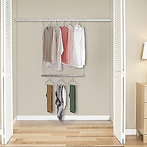 STORAGE MANIAC Hanging Closet Rod, Adjustable Width and Height Closet Hanging Organizer, Space-Saving Clothes Hanging Bar, Closet Extender Hanging Rod Double Closet Hanging Rod, 1 Pack Chrome