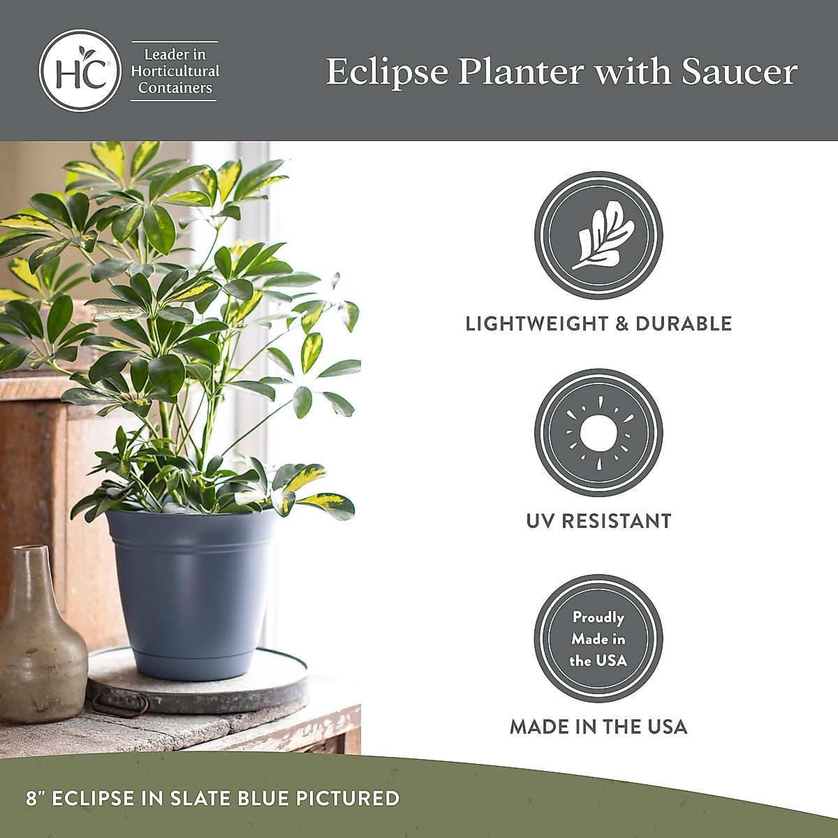 The HC Companies Eclipse Round Planter with Saucer - Outdoor & Indoor Plant Pot with Drainage Holes - Lightweight, UV-Resistant Plastic Pots for Plants, Flowers & Herbs (16" Teal, Pack of 1)