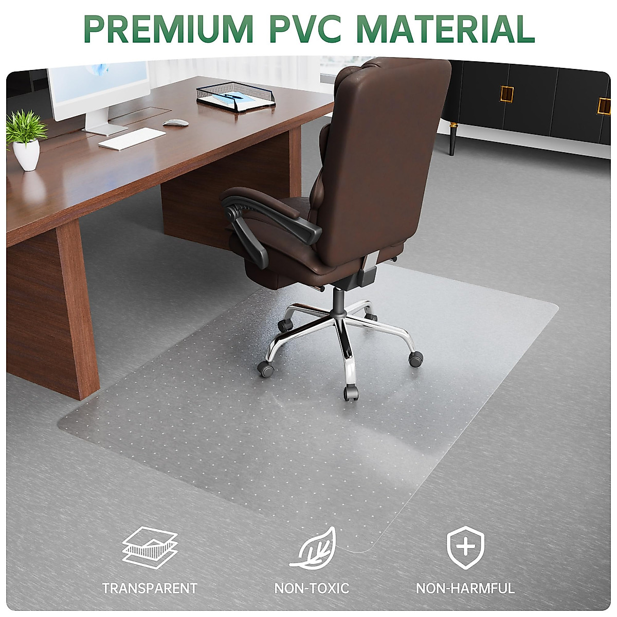 100pointONE Office Chair Mat for Carpets - 53'' x 45'' 0.09'' ThickTransparent Floor Mats for Flat Low and No Pile Carpeted Floors, with Grippers (53'' X 45'' Rectangle)