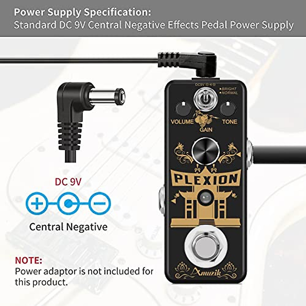 Amuzik Plexion Distortion Pedal for Guitar & Bass with Bright and Normal Mode True Bypass, AK-324