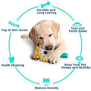 Knowish Dog Chew Toy Crab Shaped Throw and Catch Ring Toys Interactive Play Exercise Durable Rubber Tur of War Small Medium Breeds Pet Toy (Blue)