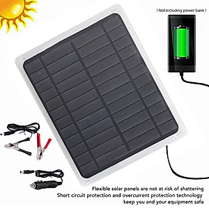 Solar Panel Kit, 20W 12V Solar Panel Car Battery Charger, Portable Solar Panel with Battery Clip and Suction Cups, Safe Use for Car RV Marine Boat, Camping, Home