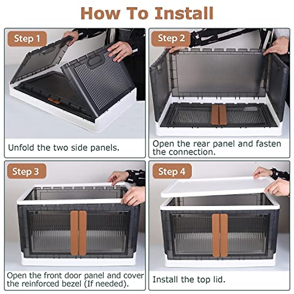 TeqHome Upgraded Storage Bins with Lids, Plastic Collapsible Storage Bins W/Dual Door & Wheels, 8.4Gal Folding Stackable Wardrobe Closet Organizer, Multifunctional Storage Box for Home Office, 2Pack