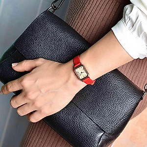 ANNEFIT Women's Leather Watch Band 12mm with Rose Gold Buckle, Lizard Grain Slim Thin Replacement Strap (Red)