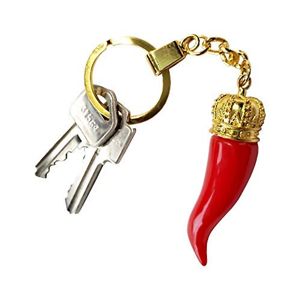 Italian Red Horn with Gold Chain Keychain – Italy Collection of Key Rings & Fobs Great Chili Pepper Charm Rear View Mirror