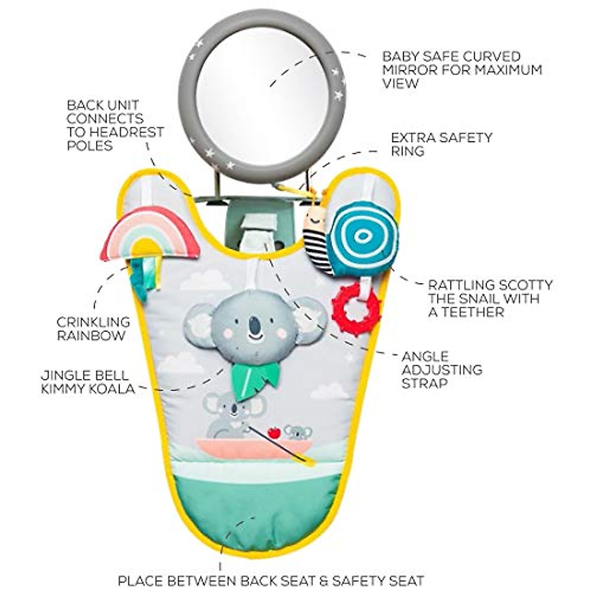Taf Toys Koala in-Car Play Center | Parent and Baby’s Travel Companion, Keeps Both Relaxed While Driving. Car Activity Center with Mirror to Watch Baby from Driver’s Seat, for 0 Months and up