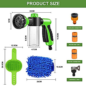 Pup Jet Dog Wash Hose Nozzle Foam Sprayer Dog Horse Sprayer Wash Hose Attachment Soap Dispenser Bottle Nozzle Sprayer Washing Car Shower Pet Bathing Tool(green with gloves)