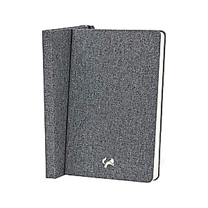 Jumping Fox Design Linen Fabric Premium A5 Dot Grid Hardcover Notebook Journal, Medium 5.6 x 8.4 inches, 120gsm Thick Paper, Numbered Pages, Inner Pocket, Tweed Gray