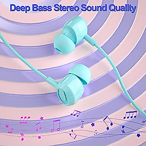 ELOVEN 3.5mm Wired Headphones HiFi Stereo Sound Wired Earbuds Noise Cancelling in-Ear Headset with Bulit-in Mic Volume Control Sports Earphones for iPhone Samsung iPad (2 Pack Pink+Blue)