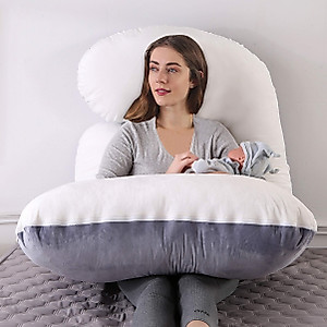 yoyomax J-Shaped Pregnancy Pillows, Full Body Maternity Pillow Memory Foam Pregnancy Pillow with Removable Velvet Cover, 57 Inch Pregnancy Pillows for Sleeping-GREYWHITE