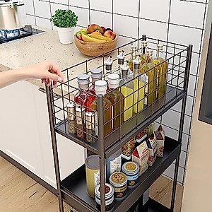 FANSPRO Slim Storage Cart, 3 Tier Metal Utility Cart with Wheels, Mobile Rolling Kitchen Cart Slide Out Narrow Storage Cart for Laundry Room Bathroom Small Spaces, Black