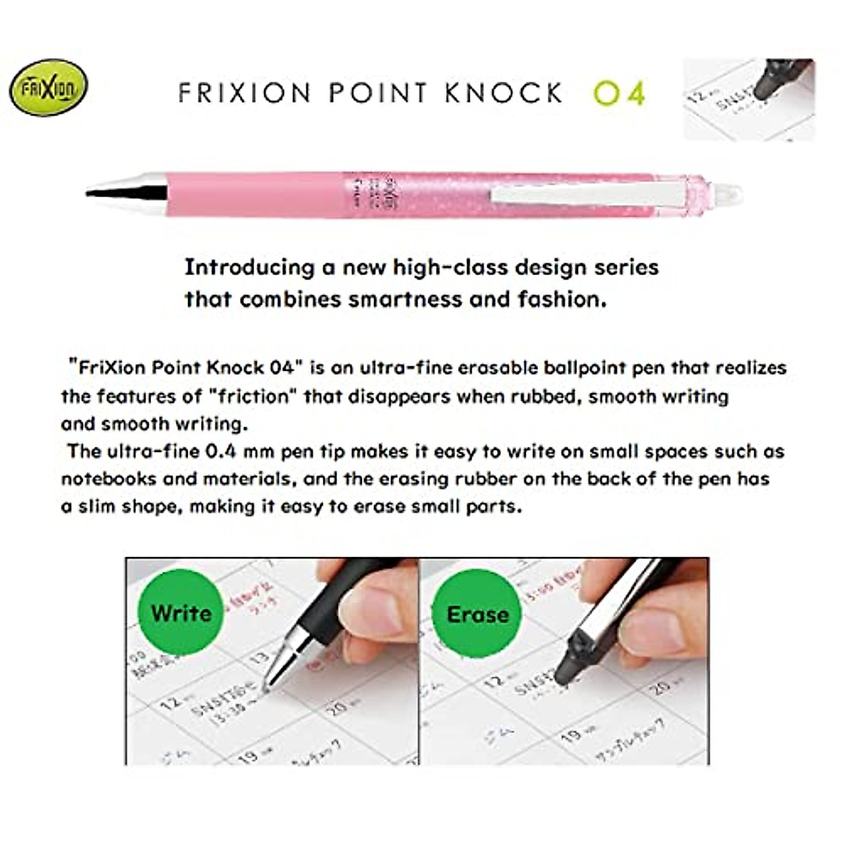 Pilot Japan Frixion Point Knock Design Series 6 Packs With Kanji LOVE Sticker, Black line, Gunmetal, Pink, Frost Green, Modern Wood, 5.59 x 0.41 0.39 in