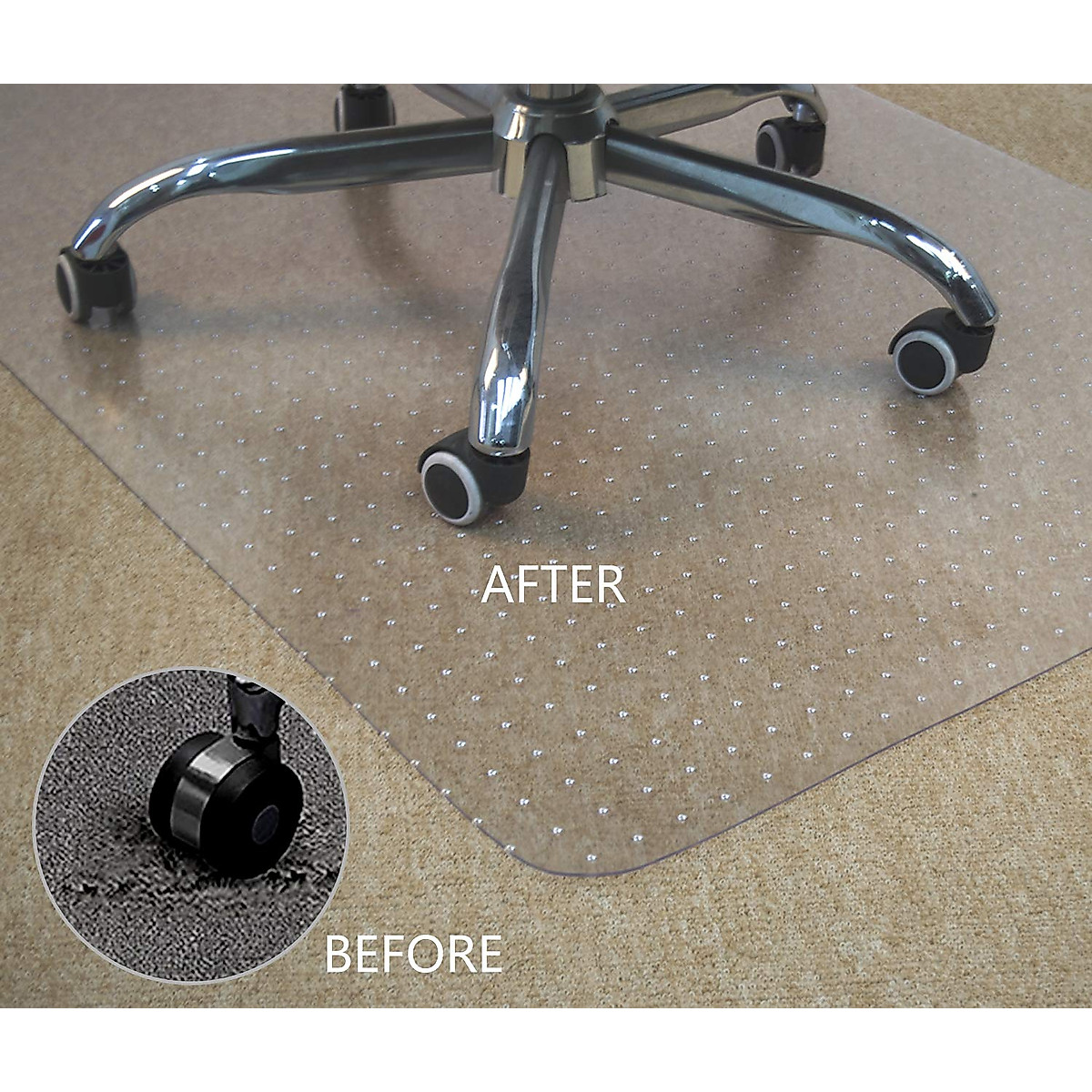 100pointONE Office Chair Mat for Carpets - Transparent Thick Floor Mats for Low, Flat and No Pile Carpeted Floors, with Grippers (48'' X 36'' Rectangle)