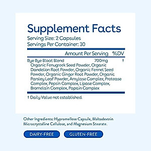 Love Wellness Bye Bye Bloat, Digestive Enzymes Supplement - 60 Capsules - Bloating & Gas Relief - Helps Reduce Water Retention & Overall Digestive Health - Safe & Effective With Fenugreek, & Dandelion