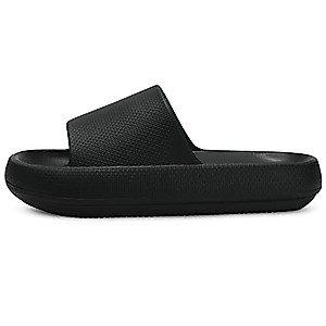 welltree Slides for Women Men Pillow Slippers Non-Slip Bathroom Shower Sandals Soft Thick Sole Indoor and Outdoor Slides,Black,11.5-12.5 Women/10-11 Men