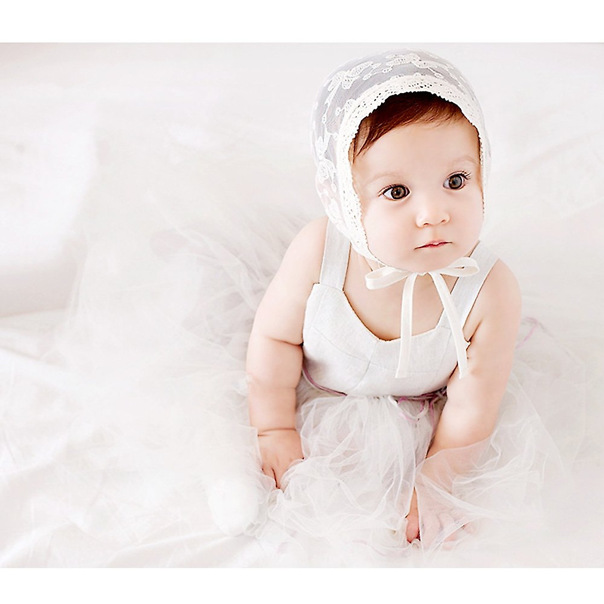 IMLECK Infant Bucket Sun Hat Bow Full Lace Flower Bonnet Child Hat … Ivory White