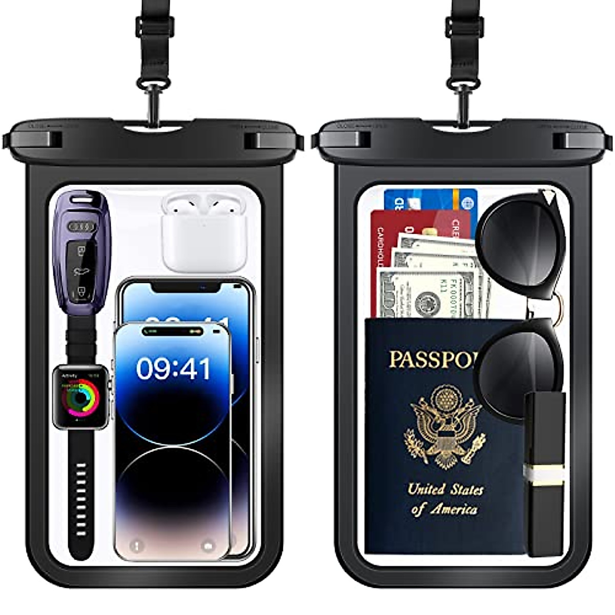 Extra Large Waterproof Phone Pouch, IPX8 Universal Water Proof Phone Case, Cell Phone Dry Bag for iPhone Samsung Galaxy, Up to 10.5" with Full Perspective On Both Side (2 Pcs)