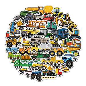 50pcs Transportation Vehicle Truck Stickers Decals for Kids Toddlers Boys Girls, Cartoon Vehicle Vinyl Stickers for Water Bottle Laptop Skateboard Car Helmet Luggage, Perfect Party Favors and Supplies