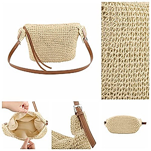 Ayliss Women Straw Handbag Purse Small Summer Beach Handmade Crossbody Shoulder Tote Handbag Handwoven Beach Straw Bag (Beige)
