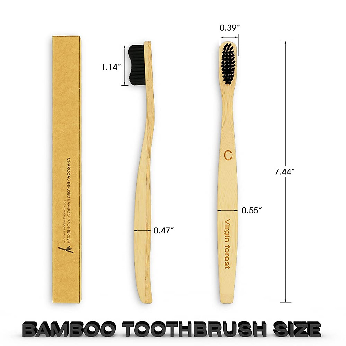Virgin Forest Bamboo Toothbrush, Natural Eco Friendly Biodegradable Charcoal Tooth Brushes, Pack of 6