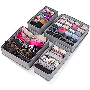 ABIN LIVING Underwear Organizer - Closet Drawers Organizer Storage for Underwear, Bra, Socks and Clothes, Drawer Organizers for Clothing, Panties Organizer For Drawer, Lingerie Organizer, Grey