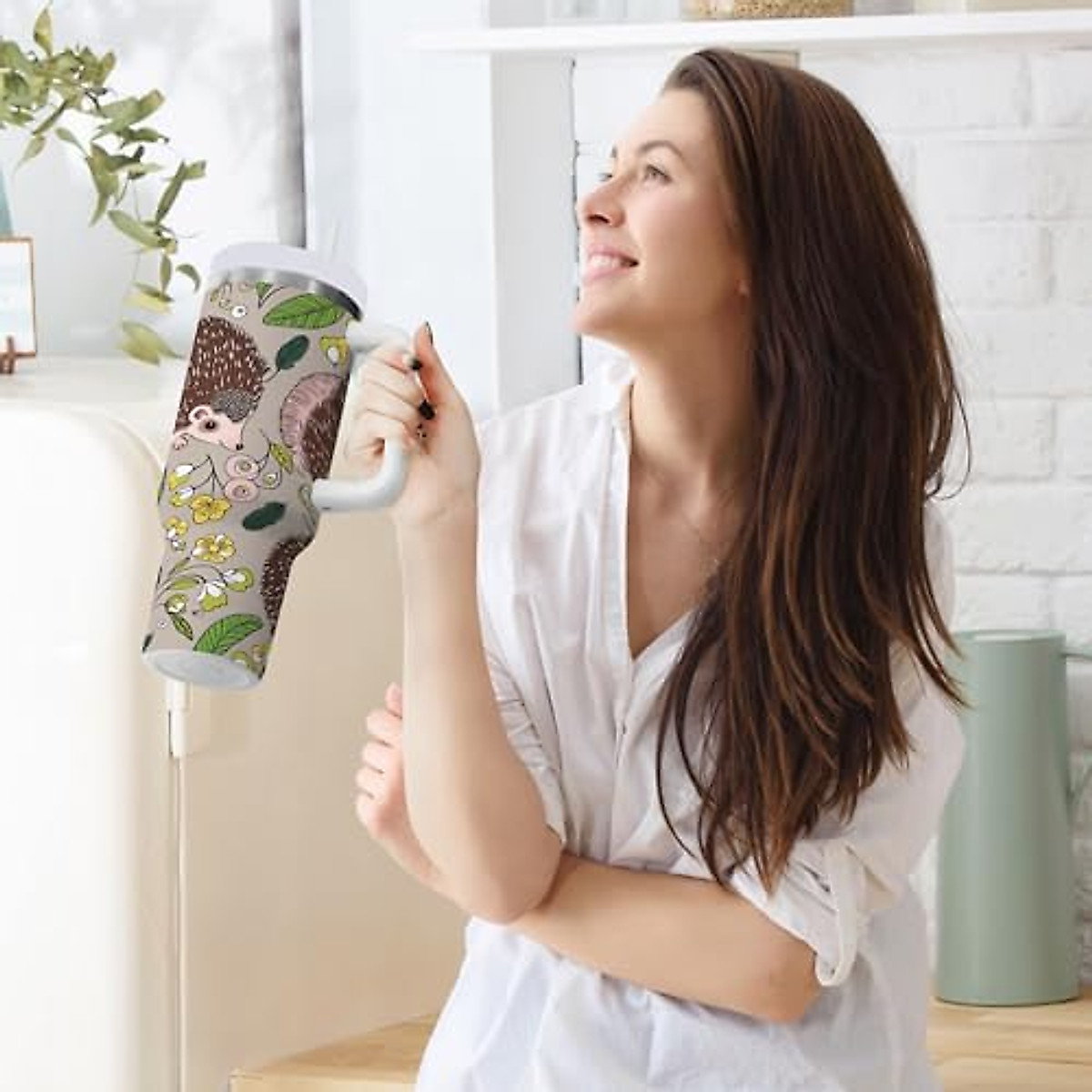 RPLIFE Adorable Hedgehogs Vintage Tan Coffee Tumbler, Stainless Steel Mug, Insulated Tumbler, Tumblers for Women