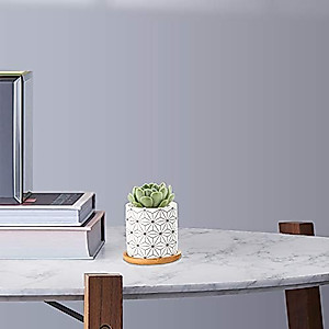 ZOUTOG Succulent Pots, 3 inch Ceramic Mini Succulent Planter Pot, Geometric Pattern Round Small Flower Pots with Drainage and Bamboo Tray, Pack of 6 - Plants Not Included