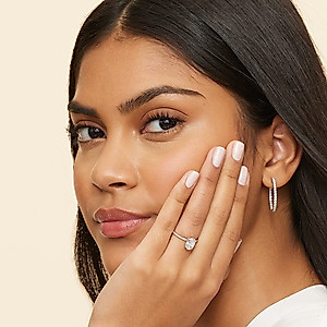 Aojun 14K Gold Vermeil S925 Sterling Silver 1.5CT Pear Shaped Cubic Zirconia Promise Halo Engagement Promise Eternity Ring for Women (Oval-Silver, 8)