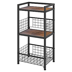 Walmokid 3 Tier Side Table for Small Spaces, End Table with Open Shelf for Storage, Small Narrow Table, Wooden End Table with Metal Frame for Bedroom, Easy Assembly(Vintage Brown,23.6' H)