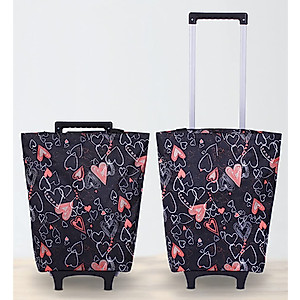 Falytemow Foldable Shopping Bag with Wheels Oxford Fabric Bag Collapsible Reusable Tote Bags for Travel Home Kitchen Supermarket