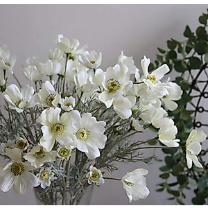 HGKJH Artificial Wild Flower 6 Pcs Cosmos Long Stem Calliopsis, Simulation Bouquet, Realistic Plastic Fake Silk Flowers Table Kitchen Home Garden Party Arrangement Wedding Decoration, 6 Head, White