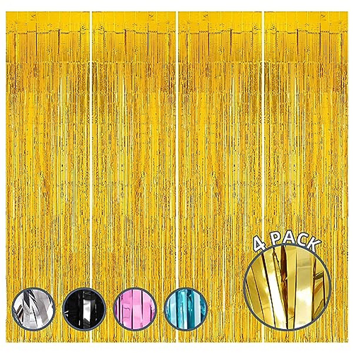 4 Pack 3.2ft x 8.2ft Gold Foil Fringe Curtain Backdrop Metallic Tinsel Foil Fringe Curtains Photo Booth Backdrop for Birthday Party Decorations Christmas Baby Shower Party Decorations (Gold)