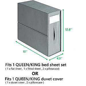 BIORM Bed Sheet Set Organizer 4 Pack, Foldable Storage Box for Queen/King Size Duvet Cover Set, Grey Linen Closet Organizer for Bed Sheets, Duvet Covers and Pillowcases