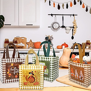 AnyDesign Fall Reusable Gift Bag Pumpkin Turkey Gnome Tote Bags with Handles Autumn Party Treat Bag Grocery Shopping Bag Waterproof Non-Woven Bags for Fall Thanksgiving Pumpkin Patch Party, 8 Pack