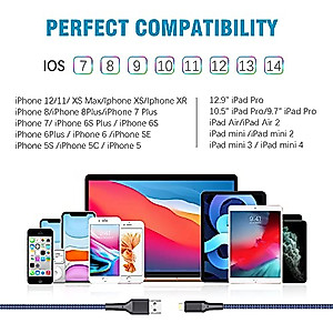 iPhone Charger Cable 10ft 5Pack,[Apple MFi Certified] Long Lightning Cable 10 Foot iPhone Charging Cord for iPhone 12/11/11 Pro/X/Xs Max/XR/8/8 Plus/7/6/6s/SE/5c/5s/5 iPad Air 2/Mini Airpods