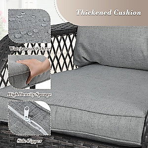 Athena Collection Swivel Patio Furniture Set, Outdoor Table and Chairs Set 3 Piece All Weather PE Rattan Conversation Set with Upholstered Seat and Backrest for Bistro, Garden, Backyard, Gray