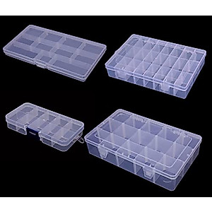 Ginsco 4 Pack Clear Plastic Adjustable Divider Organizer Multifunction Box Storage Container Set for Beads Earrings Jewelry DIY Crafts Loom Bands Office supplies Fishing Tackle Hand Tool