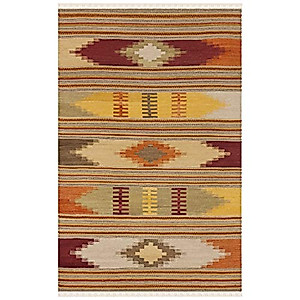 SAFAVIEH Kilim Collection Area Rug - 8' x 10', Red & Multi, Handmade Southwestern Tribal Wool, Ideal for High Traffic Areas in Living Room, Bedroom (NVK177A)
