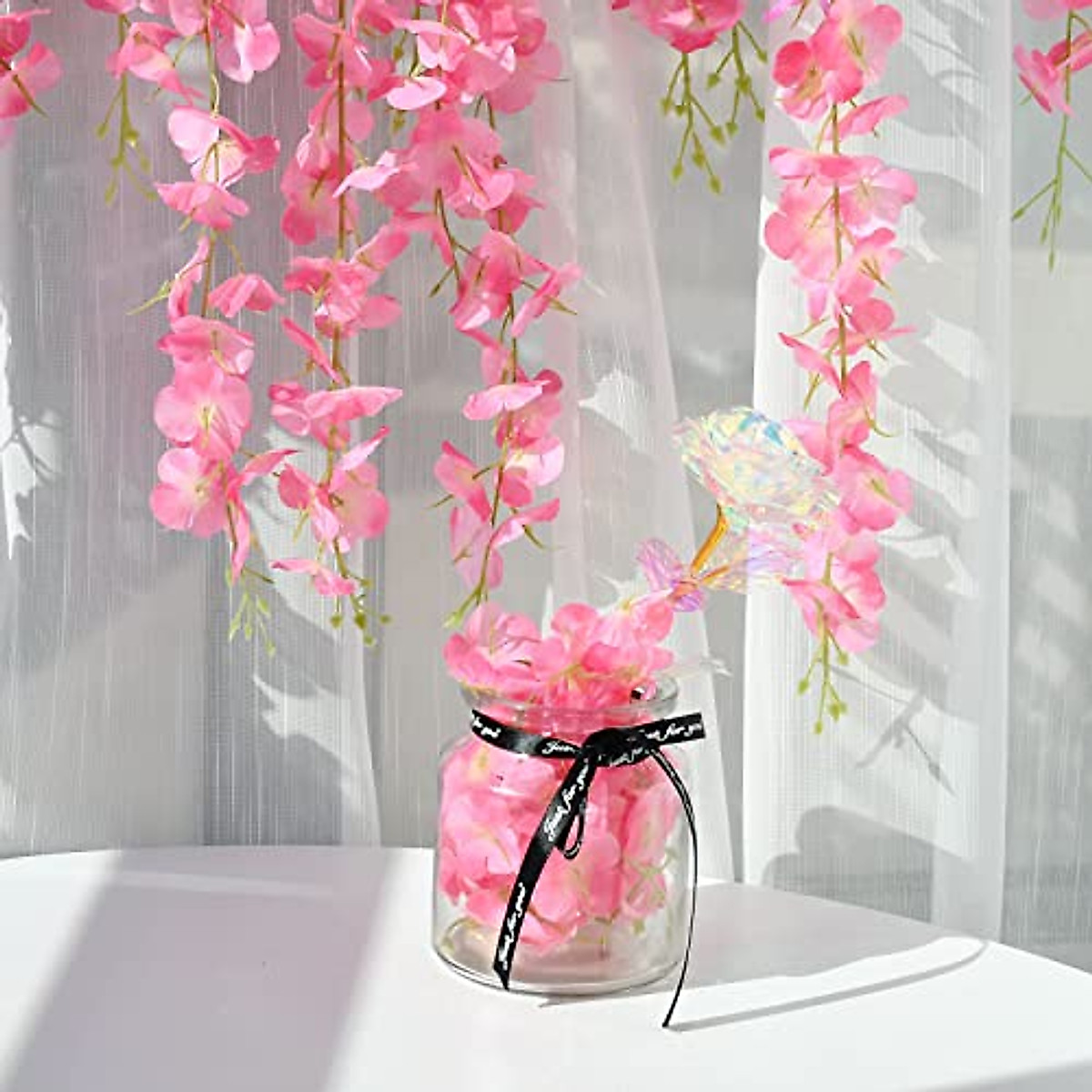 Mandy's 12pack Hot Pink Flowers Flowers Artificial Silk Wisteria Vine Ratta Hanging Fake Plants 43” for Home Party Wedding Decorations
